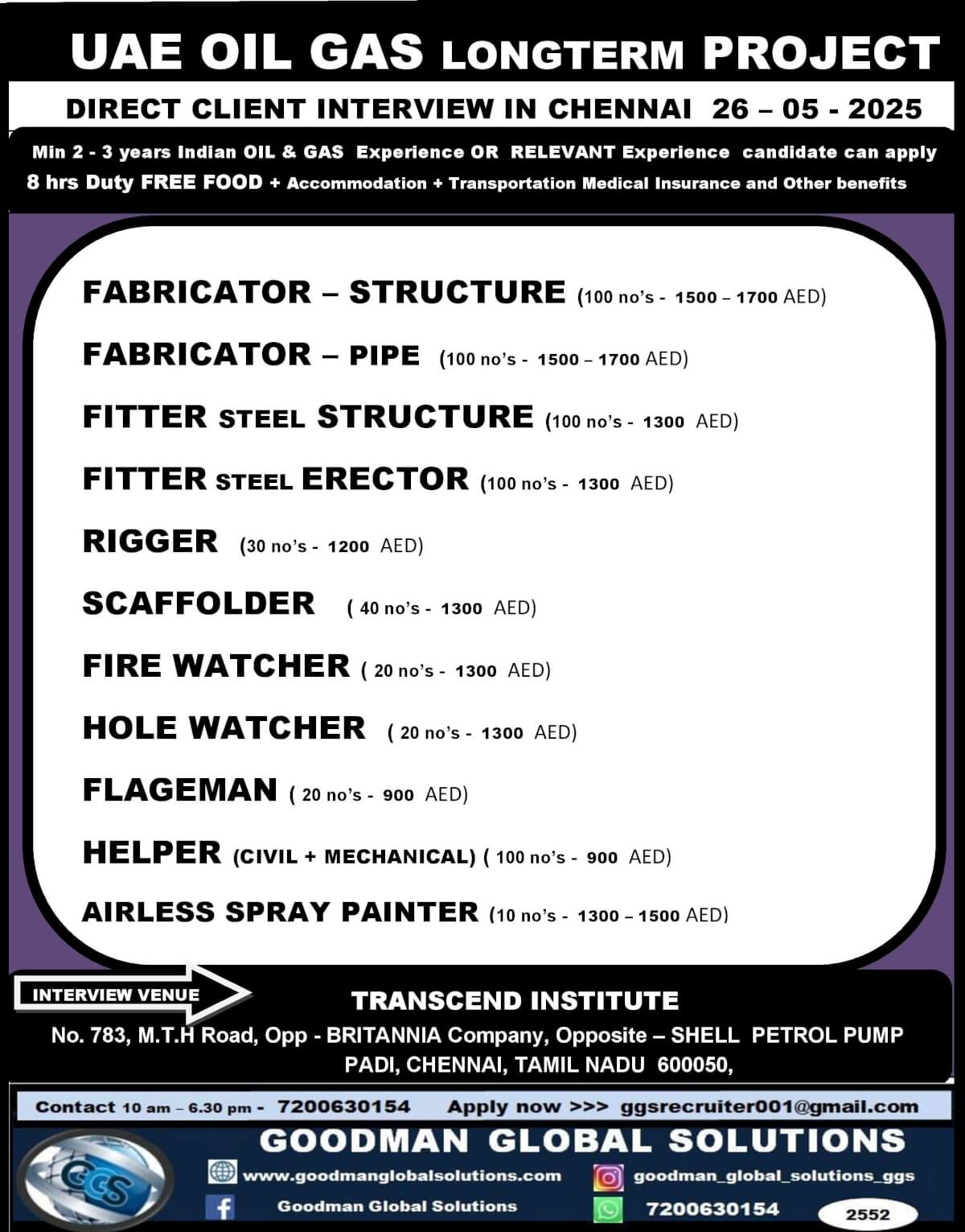 UAE OIL GAS LONGTERM PROJECT DIRECT CLIENT INTERVIEW IN CHENNAI 26 – 05 ...