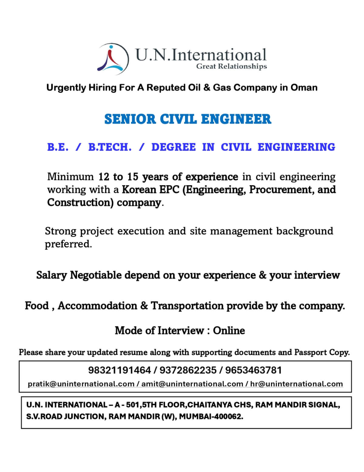 Senior Civil Engineer - Oman - Long Term