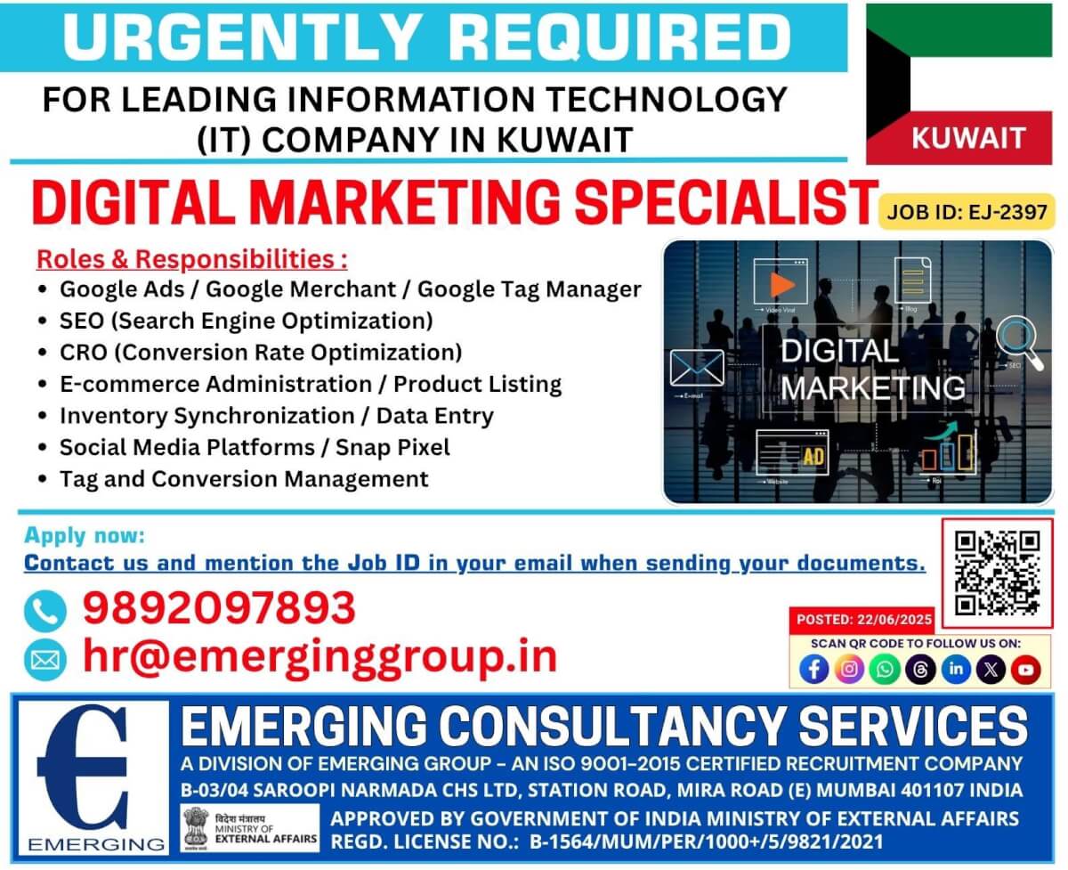 URGENTLY REQUIRED FOR A LEADING INFORMATION TECHNOLOGY (IT) COMPANY – KUWAIT